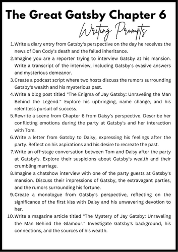The Great Gatsby Chapter 6 Post-Reading Creative Writing Prompts ...