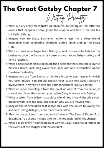 The Great Gatsby Chapter 7 Post-Reading Creative Writing Prompts ...