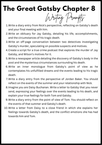 The Great Gatsby Chapter 8 Post-Reading Creative Writing Prompts ...