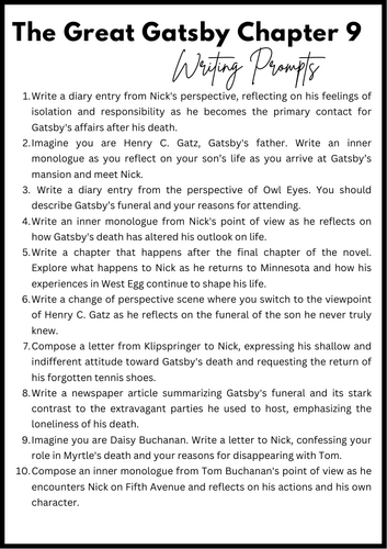 The Great Gatsby Chapter 9 Post-Reading Creative Writing Prompts ...