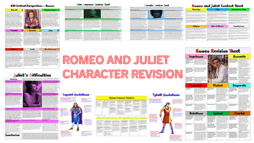 Romeo and Juliet Character Revision Sheets | Teaching Resources