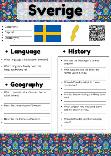 Country Study Worksheets on Sweden - Europe - Scandinavia | Teaching ...