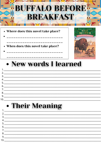 Novel Study Worksheets on "Buffalo before Breakfast" - Magic Tree House ...