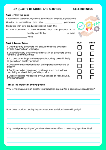 OCR GCSE Business Quality of Goods and Services Worksheet | Teaching ...
