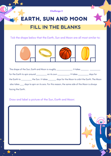 Earth, Moon and Sun Differentiated Worksheets | Teaching Resources