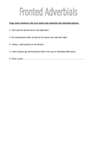 Fronted adverbials | Teaching Resources Fronted adverbials | Teaching Resources