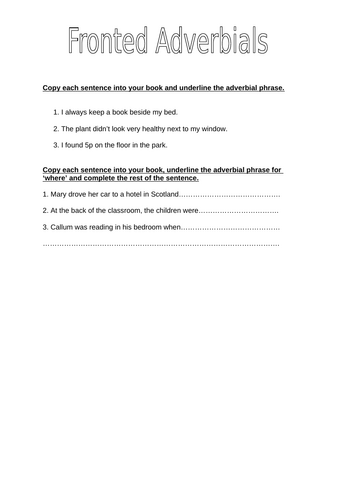 Fronted adverbials | Teaching Resources