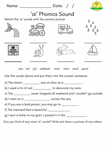 'ai' Phonics Sound Worksheet Activity (RWI Set 3 aligned) | Teaching ...