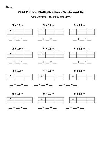 Grid Multiplication Worksheets (3, 4 and 8 times table) | Teaching ...