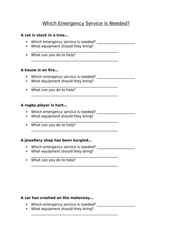 Which Emergency Service is Needed? | Teaching Resources