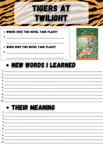 ESL Novel Study Worksheets on "Tigers at Twilight" - Magic Tree House ...