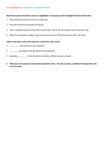 Imperative Verbs Worksheet | Teaching Resources