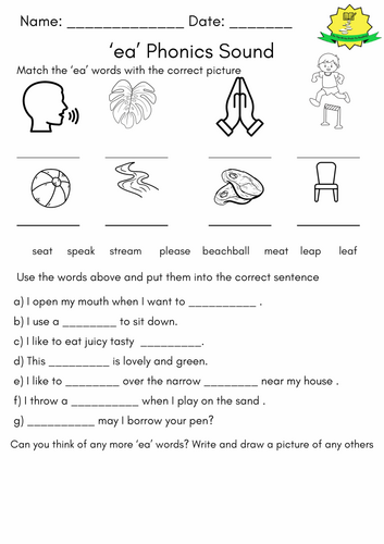 'ea' Phonics Sound Worksheet Activity (Set 3 RWI Aligned) | Teaching ...