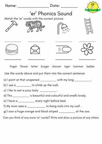 'er' Phonics Sound Worksheet Activity (Set 3 RWI Aligned) | Teaching ...