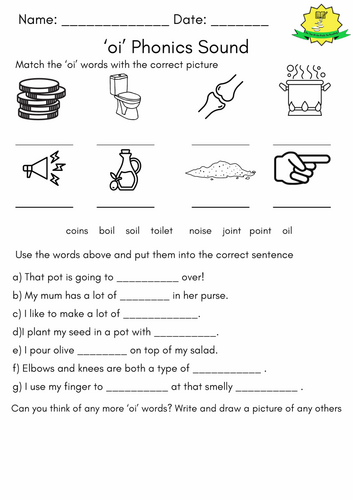 'oi' Diphthong Phonics Sound Worksheet Activity (Set 3 RWI aligned ...