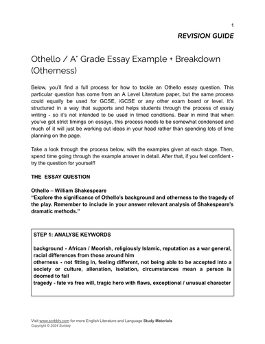 Othello: A* Grade Essay + Planning Process (Otherness) | Teaching Resources