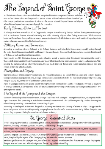 St. George's Day Reading Worksheets | Teaching Resources