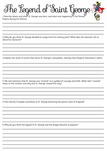 St. George's Day Reading Worksheets | Teaching Resources