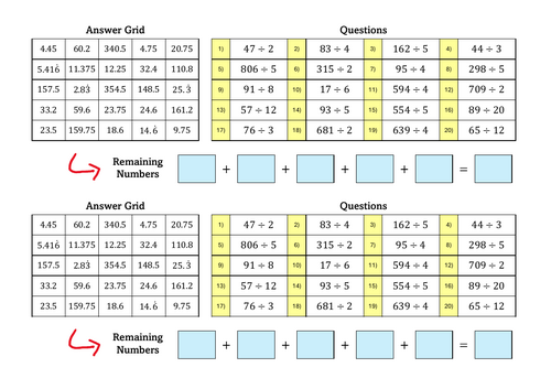 Division with a Remainder worksheet | Teaching Resources