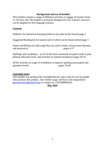 Literacy booklet - starters and 10 minute fillers for hard to engage ...