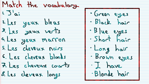 KS3 FR Y7 Hair/eyes - Handwritten starter | Teaching Resources