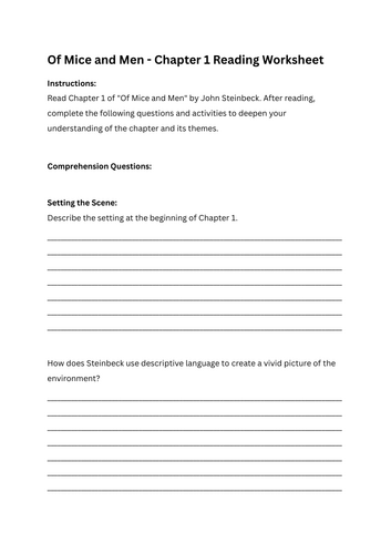 "Of Mice and Men" Chapter 1 Comprehension and Analysis Questions for ...