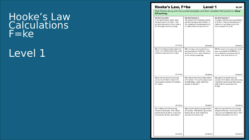 Hooke's Law, F=ke - 3 SLOP Calculations Worksheets with Answers ...