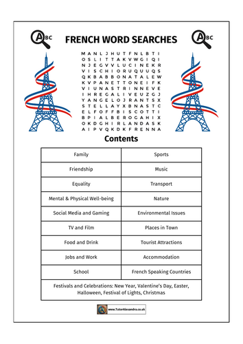 FRENCH Word searches New GCSE | Teaching Resources