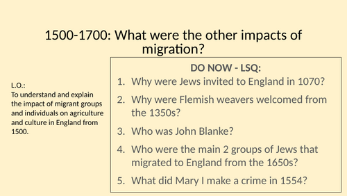 Edexcel / Pearson GCSE History Paper 1 Migrants in Britain 1500-1700 ...