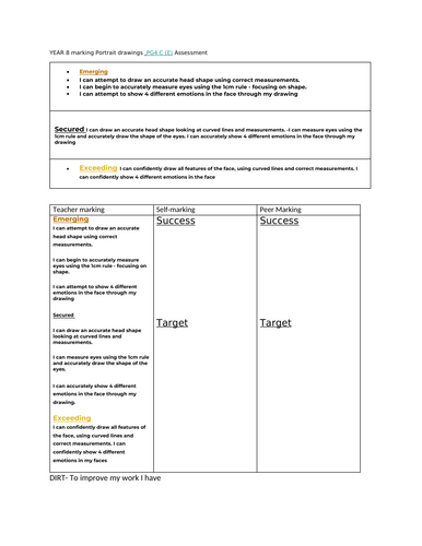 Marking sheet art and design KS3 | Teaching Resources