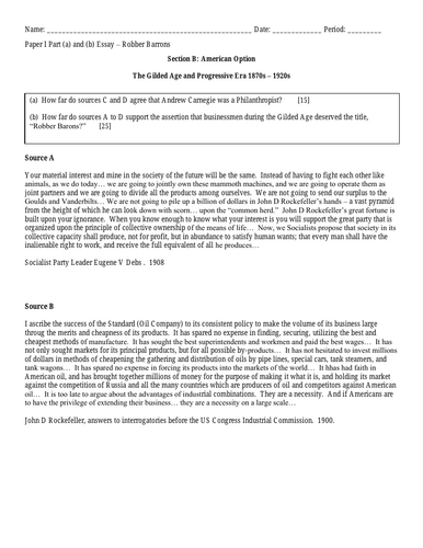Paper 1 Robber Barons in the Gilded Age | Teaching Resources