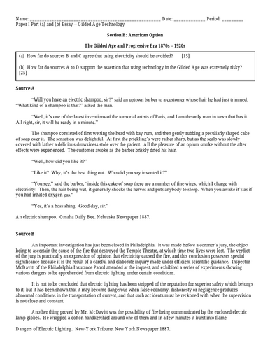 Paper 1 Gilded Age Technology | Teaching Resources