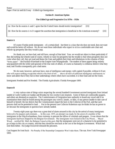 Paper 1 Immigration in the Gilded Age | Teaching Resources