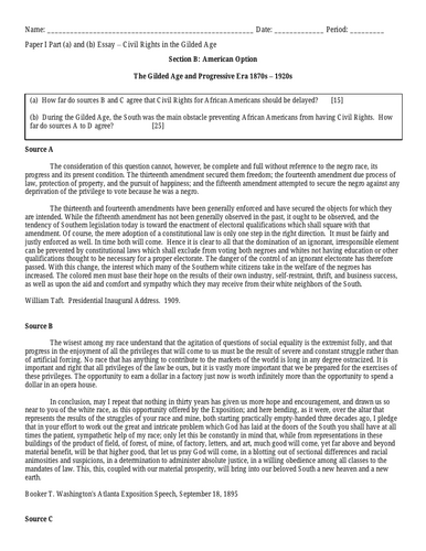 Paper 1 Civil Rights in the Gilded Age | Teaching Resources