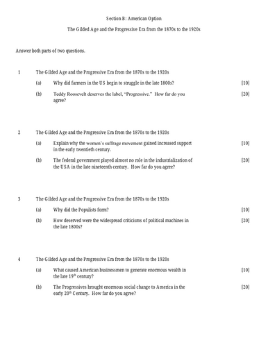 Paper 2 Gilded Age and Progressive Era | Teaching Resources