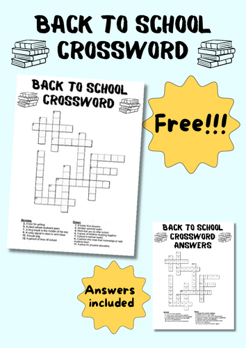 FREE Back to School Crossword Puzzle - Start of Year | Teaching Resources