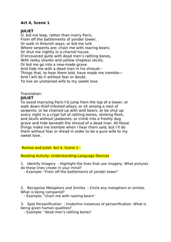 Exploring Poetic Devices in 'Romeo and Juliet'- Act 4, Scene 1 ...