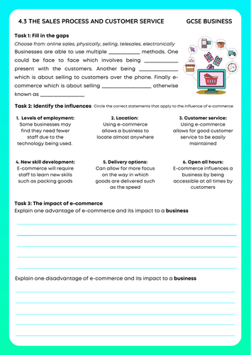 GCSE Business Sales Process and Customer Service Worksheet | Teaching ...
