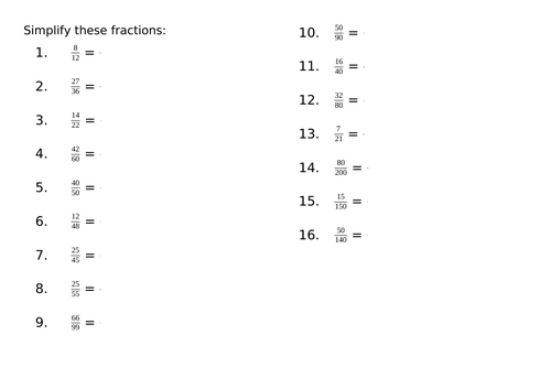 Simplifying Fractions differentiated worksheets | Teaching Resources