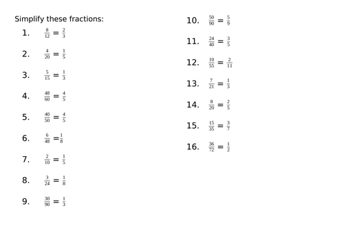 Simplifying Fractions differentiated worksheets | Teaching Resources