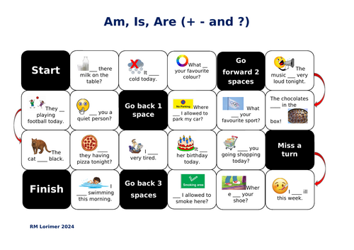 'To Be' - present simple boardgame - am, is, are. | Teaching Resources