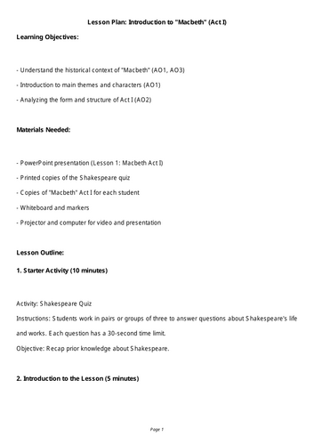 Macbeth - Act I, Scene 1 - Lesson, PPT and Notes | Teaching Resources