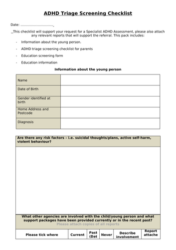 ADHD Checklist | Teaching Resources