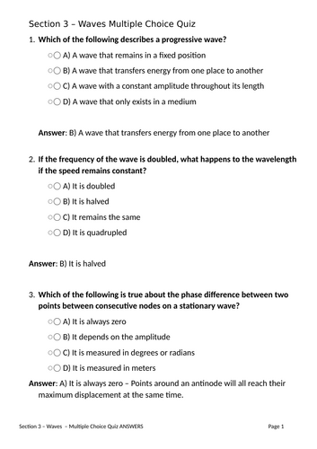 A-Level Physics - Revision Quiz - Waves (AQA) | Teaching Resources
