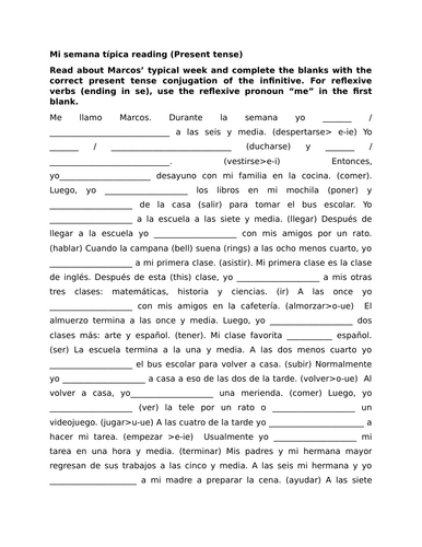 Mi semana típica reading (Present tense) | Teaching Resources