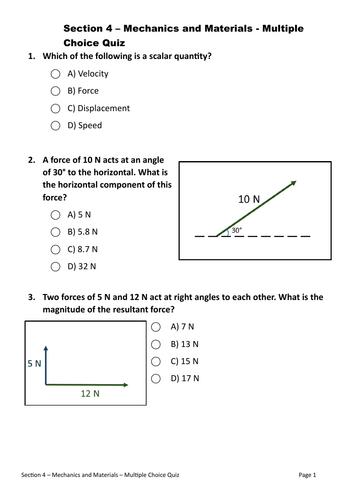 A-Level Physics - Revision Quiz - Mechanics and Materials (AQA) | Teaching Resources