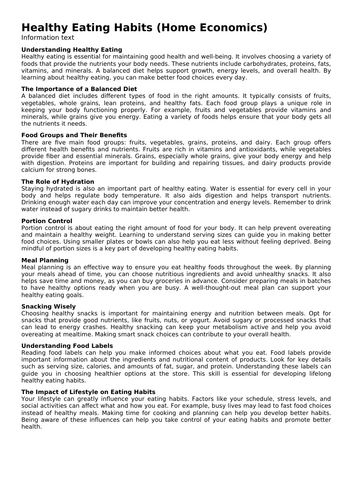 Healthy Eating Habits (Home Economics) | Teaching Resources