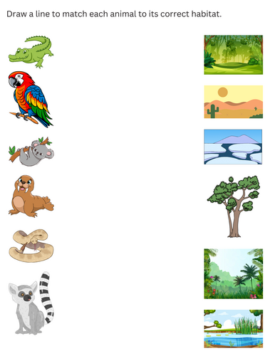 printable match the animal to its habitat worksheet for kindergarten ...