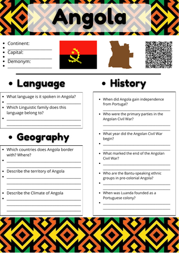 Country Study Worksheets on Angola - Africa | Teaching Resources Country Study Worksheets on Angola - Africa | Teaching Resources