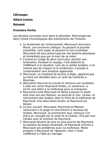 L'Étranger - Albert Camus - Summary Part One - Chapters 1 to 6 - A ...